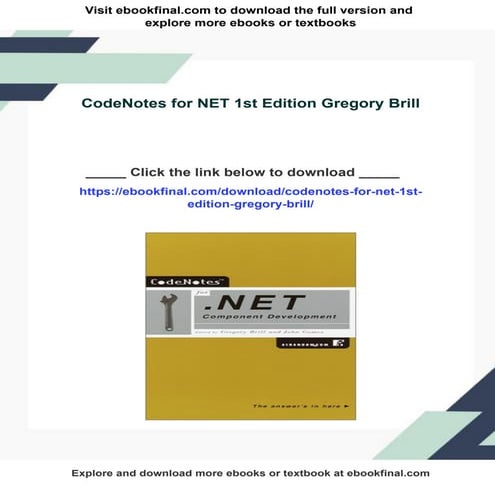 CodeNotes for NET 1st Edition Gregory Brill | PDF