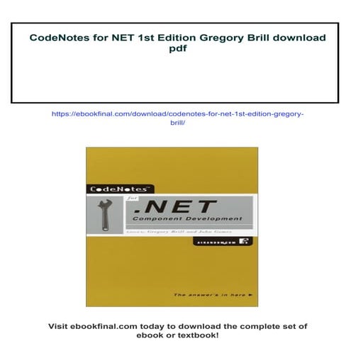 CodeNotes for NET 1st Edition Gregory Brill | PDF