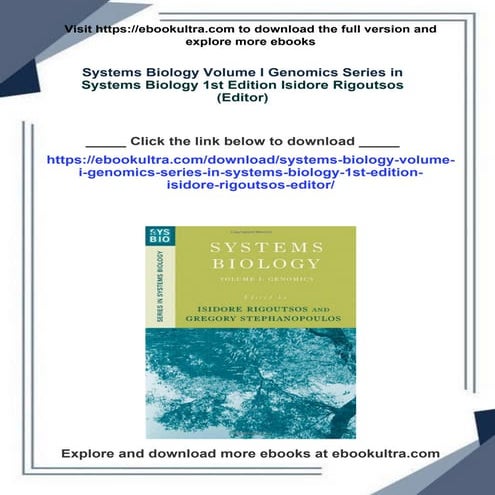 Systems Biology Volume I Genomics Series in Systems Biology 1st Edition Isidore Rigoutsos ...