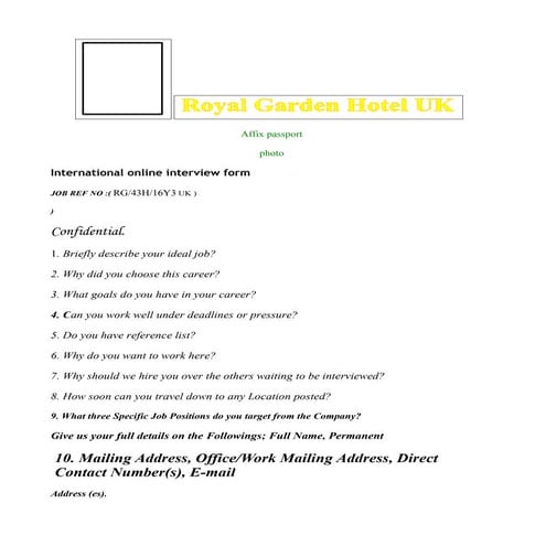 Royal Palace hotel uk_online_international_interviewform2009 | PDF