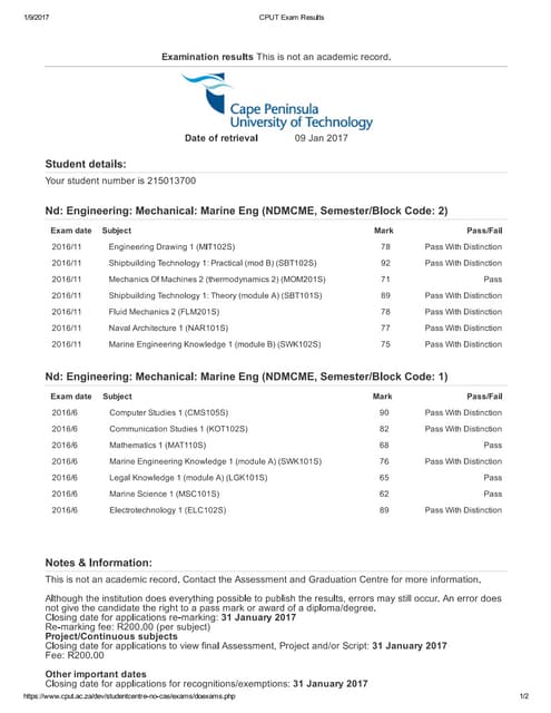 CPUT Results | PDF