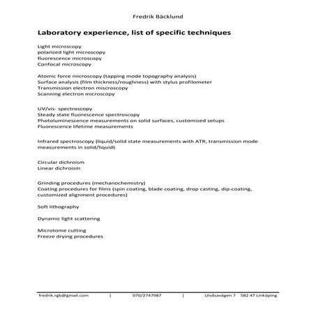 Laboratory experience list of techniques | PDF