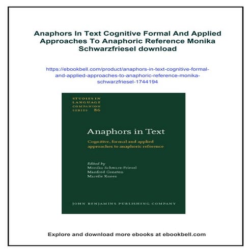 Anaphors In Text Cognitive Formal And Applied Approaches To Anaphoric ...