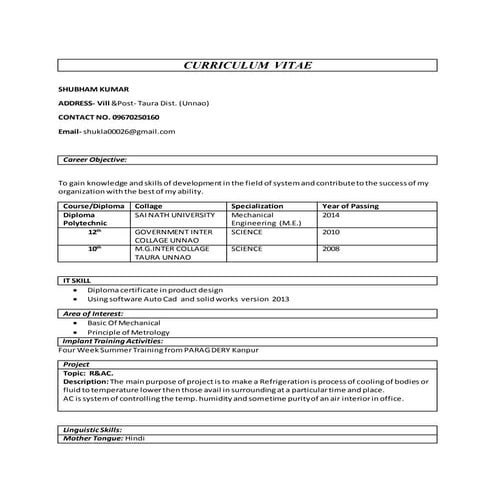 CURRITCULUM VITAE shubham | DOCX