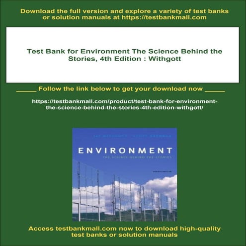 Test Bank for Environment The Science Behind the Stories, 4th Edition ...