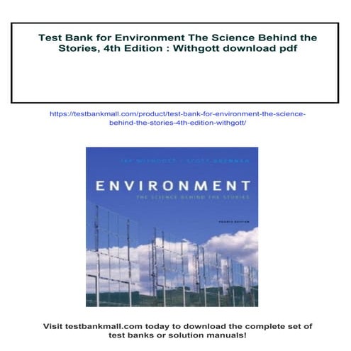 Test Bank for Environment The Science Behind the Stories, 4th Edition ...