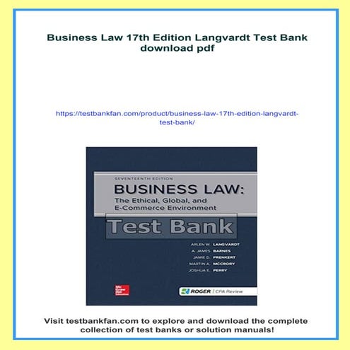 Business Law 17th Edition Langvardt Test Bank | PDF