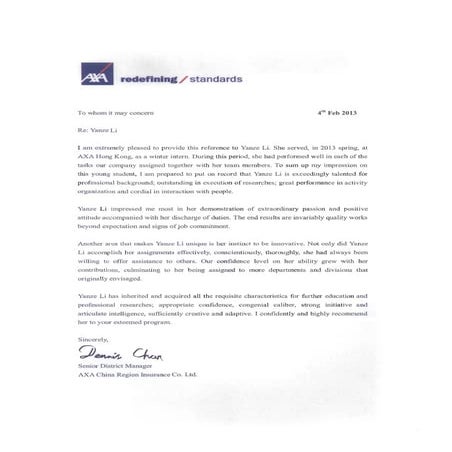 AXA - reference letter | PDF