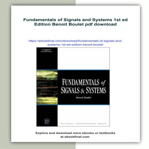 Fundamentals of Signals and Systems 1st ed Edition Benoit Boulet | PDF