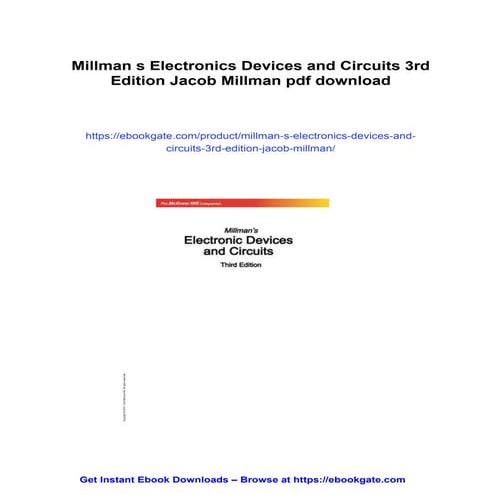 Millman s Electronics Devices and Circuits 3rd Edition Jacob Millman | PDF