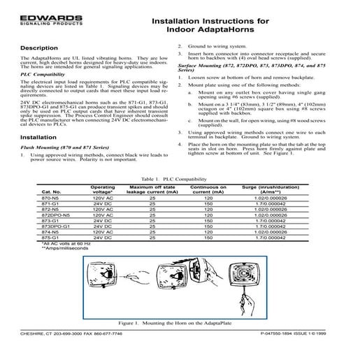 Edwards Signaling 873DPO-G1 Installation Manual | PDF