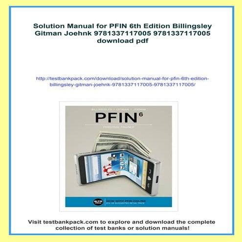 Solution Manual for PFIN 6th Edition Billingsley Gitman Joehnk ...