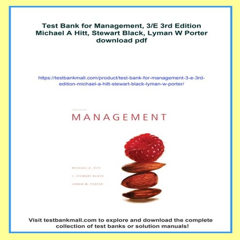 Test Bank for Management, 3/E 3rd Edition Michael A Hitt, Stewart Black ...
