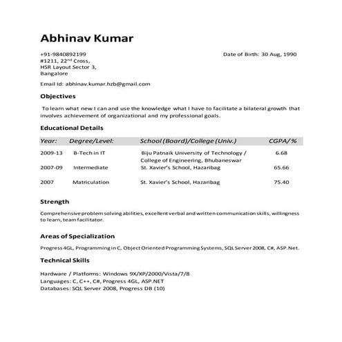 Abhinav Kumar resume | DOCX