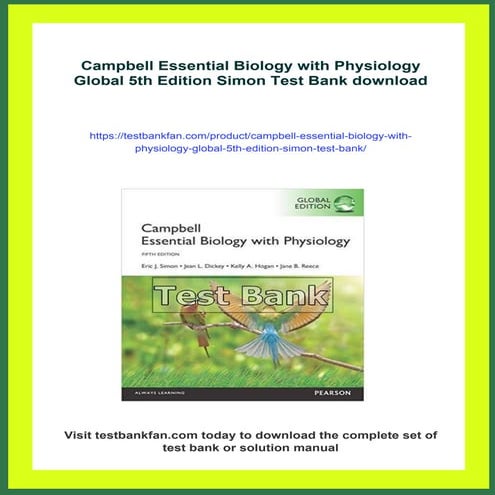Campbell Essential Biology with Physiology Global 5th Edition Simon ...