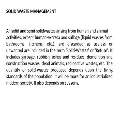 chapter 1 Solid waste management environmental Engineering | PPT