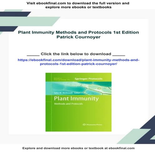 Plant Immunity Methods and Protocols 1st Edition Patrick Cournoyer | PDF