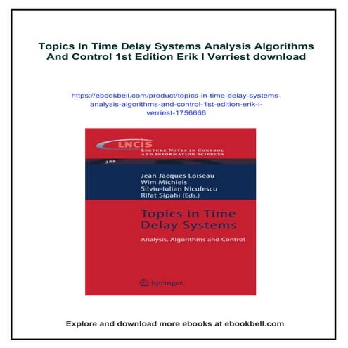 Topics In Time Delay Systems Analysis Algorithms And Control 1st Edition Erik I Verriest | PDF