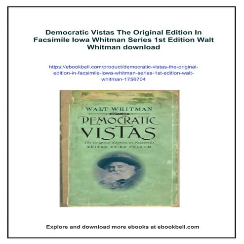 Democratic Vistas The Original Edition In Facsimile Iowa Whitman Series ...