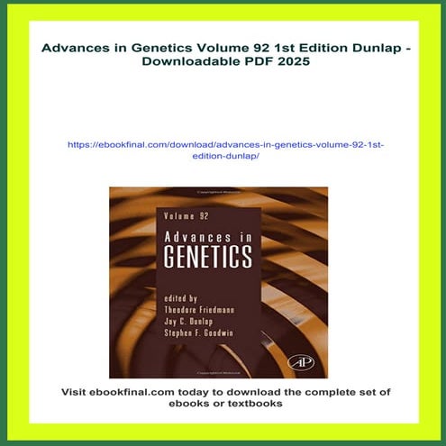 Advances in Genetics Volume 92 1st Edition Dunlap | PDF