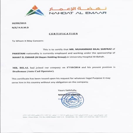 8-Exp Certificate Draftsman Nahat E Ameer | PDF