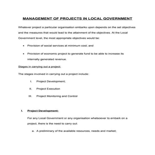 MANAGEMENT OF PROJECTS IN LOCAL GOVERNMENT | DOC