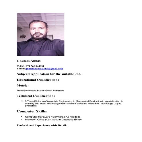 Ghulam Abbas CV | RTF