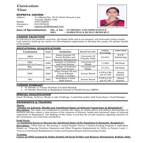 Resume.Supriya Ghosh. NGO | PDF | Business | Business and Finance