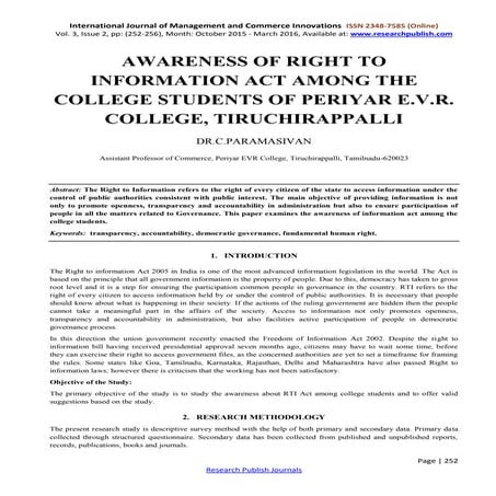 87 awareness of right to information act among the students of periyar ...