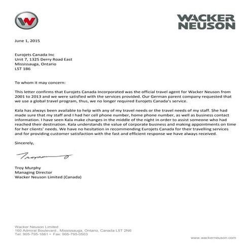 Eurojets Canada_Recommendation Letter (1) | PDF