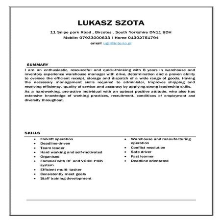 Lukasz Szota CV | DOCX