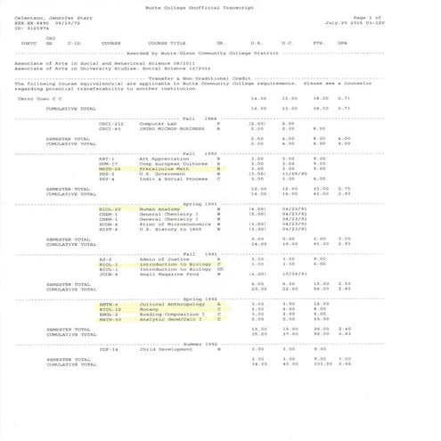 Butte College Unofficial Transcripts | PDF