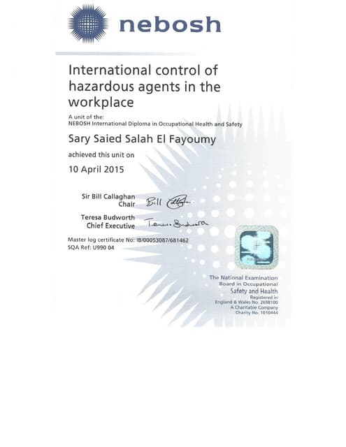 NEBOSH-Management of International Health and Safety | PDF