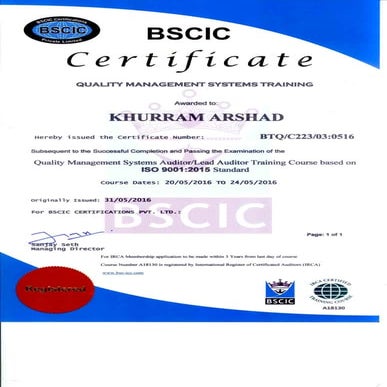 KHURRAM IRCA Certificate | PDF