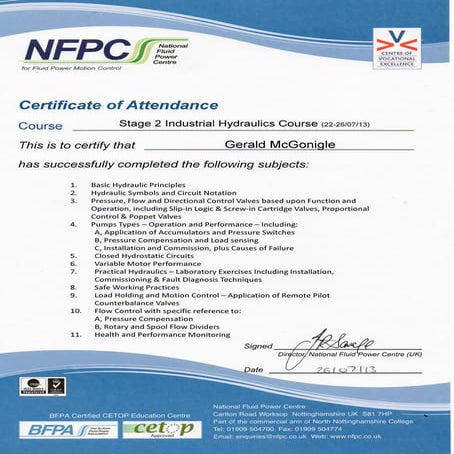 Stage 2 Hydraulics Course Certificate001 | PDF