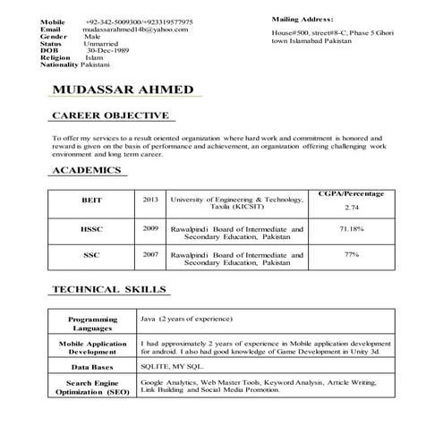 Mudassar Ahmed CV | DOCX