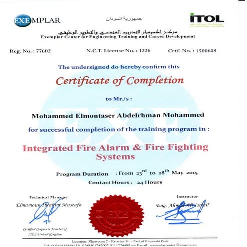 Fire alarm & fire fighting certificate | PDF