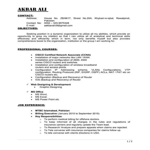 Ali CV Formate 1 | PDF