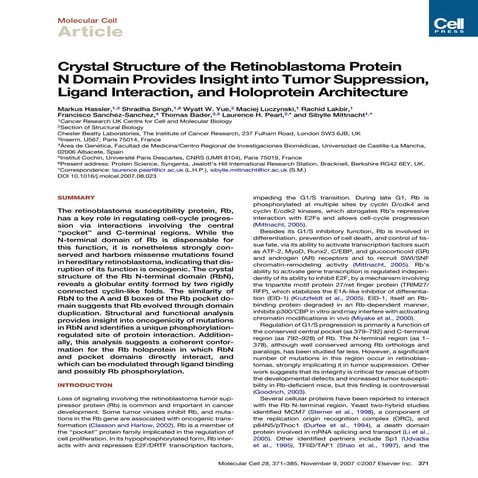 Crystal Structure of the Retinoblastoma Protein | PDF