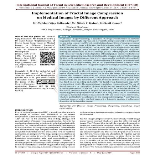 Implementation Of Fractal Image Compression On Medical Images By Different Approach Pdf
