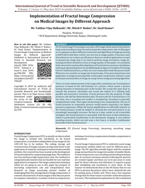 Implementation Of Fractal Image Compression On Medical Images By Different Approach Pdf