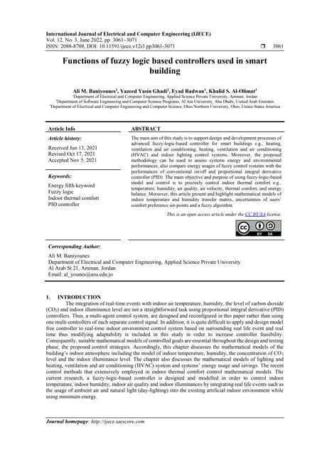 Functions Of Fuzzy Logic Based Controllers Used In Smart Building Pdf 8387