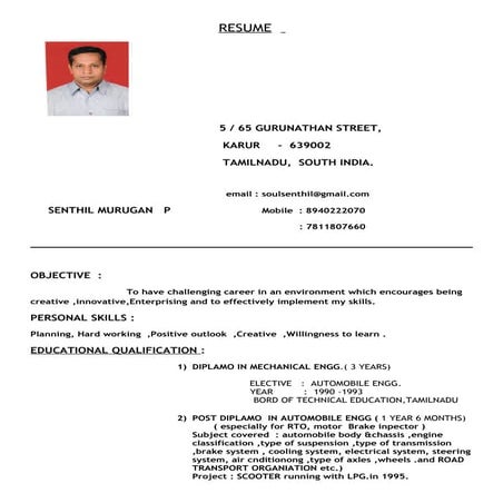 RESUME sen (1) | DOC | Automotive Industry | Industries