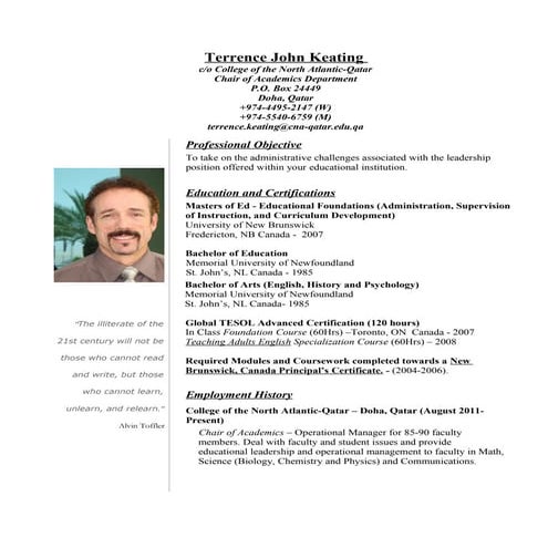 Terrence John Keating Résumé New | DOC | Professional School ...
