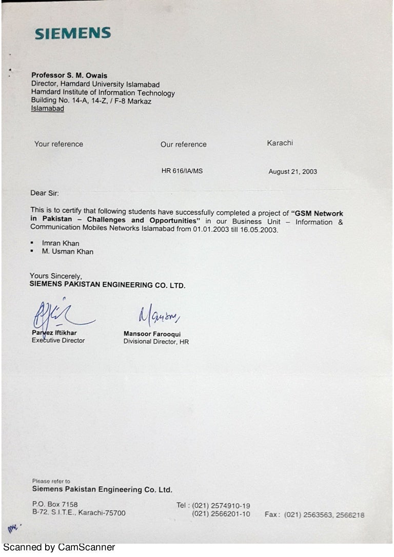 SIEMENS experience letter