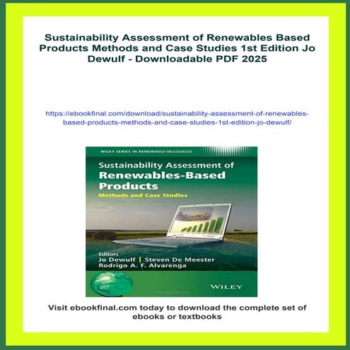 Sustainability Assessment of Renewables Based Products Methods and Case Studies 1st Edition Jo ...