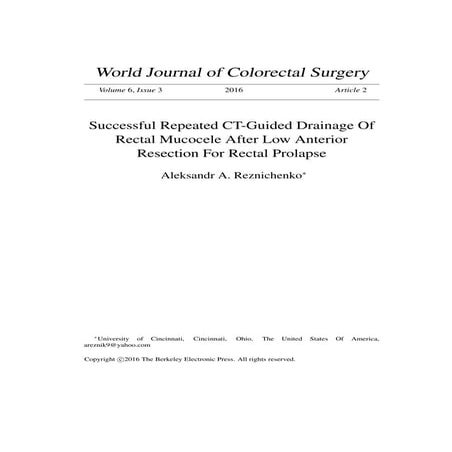 Successful Repeated CT-Guided Drainage Of Rectal Mucocele After L | PDF ...