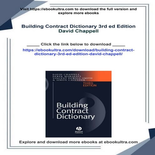 Building Contract Dictionary 3rd ed Edition David Chappell | PDF