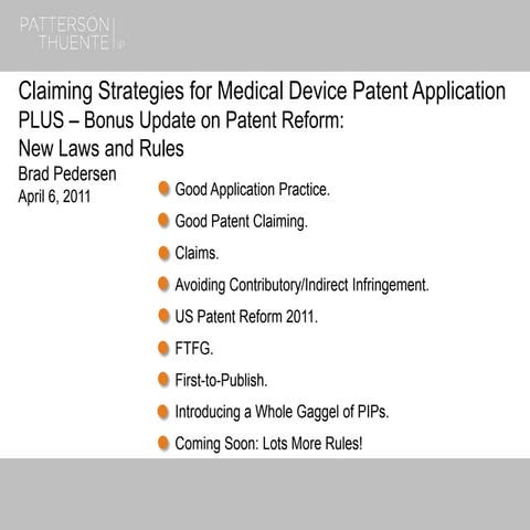 Claiming Strategies for Medical Device Patent Application PLUS - Bonus ...