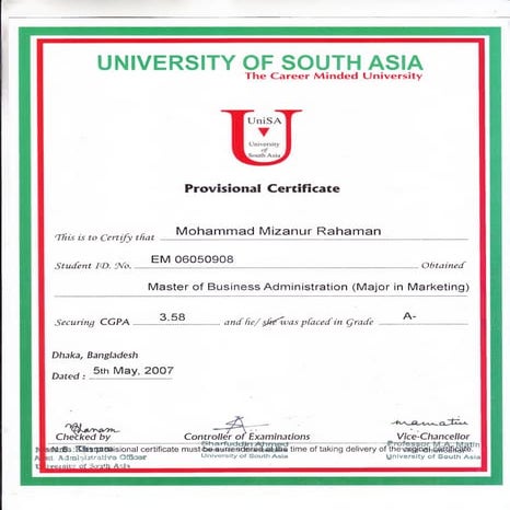Copy of Certificate of Mohammad Mizanur Rahman | PDF